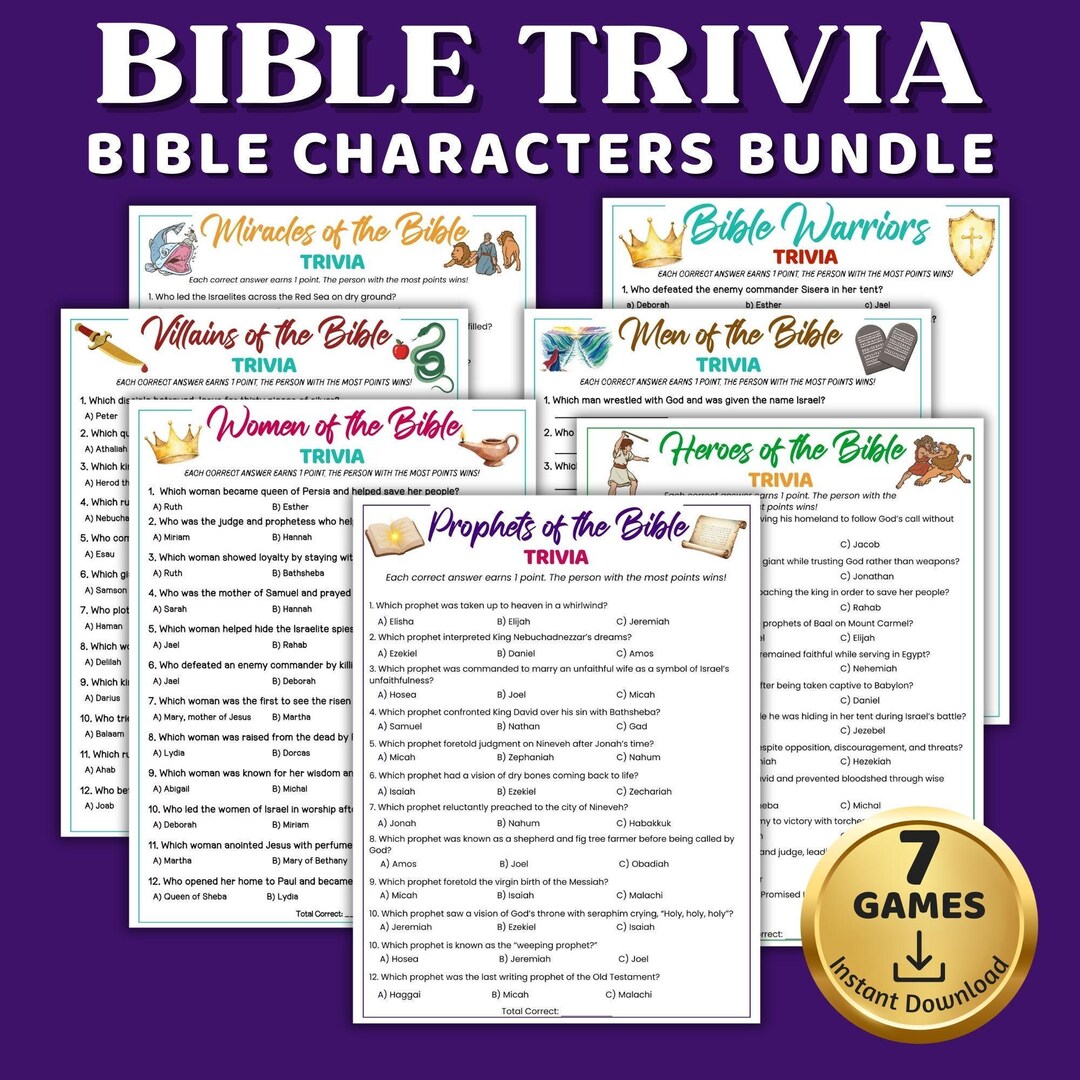 Bible Characters Trivia Game Bundle, Church Games for Bible Study ...