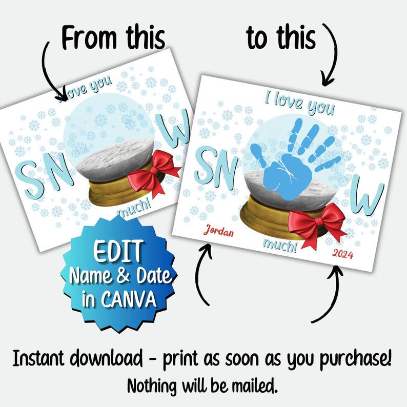 EDITABLE Winter Snowglobe Handprint Art, Winter Handprint, Downloadable ...