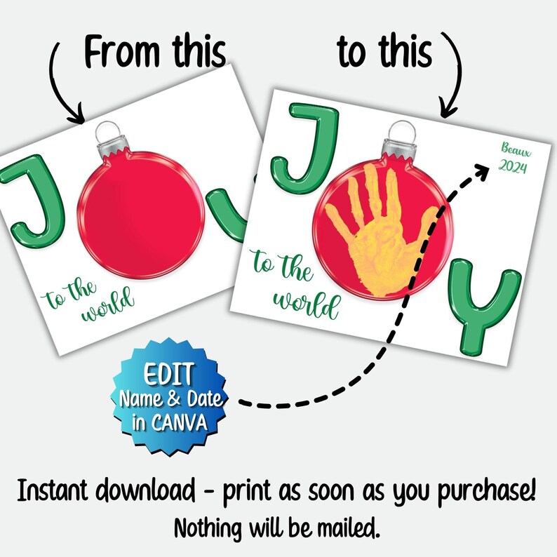 EDITABLE Christmas JOY Handprint Art, Handprint Craft, Baby Footprint ...