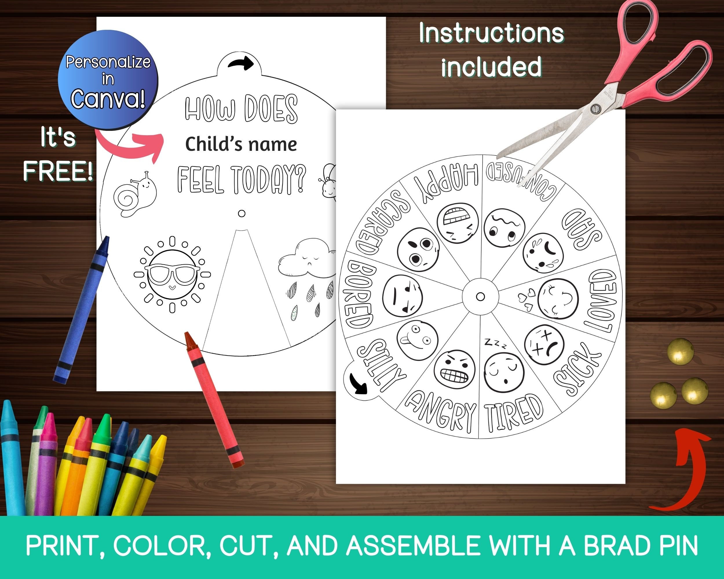 Editable Spinner Wheel Coloring Activity, Feelings Wheel for Calm Down ...