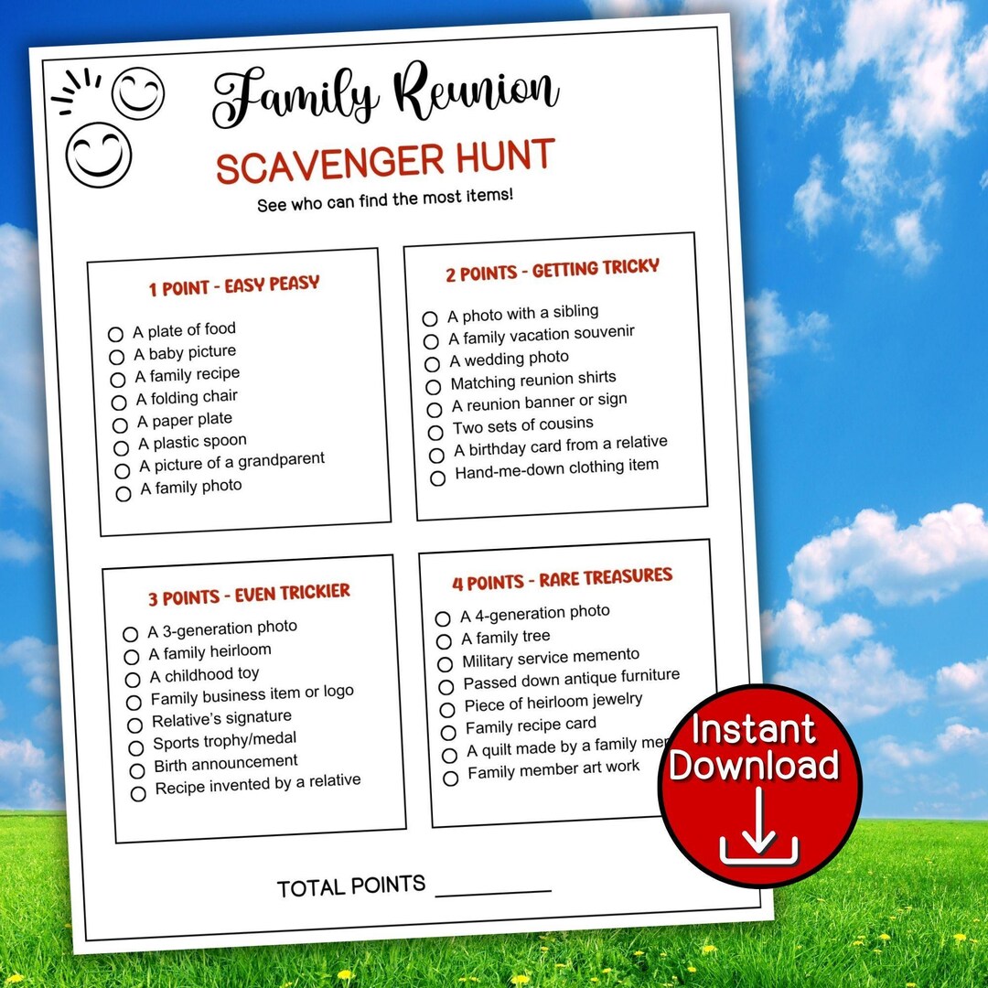 Printable Family Reunion Scavenger Hunt, Family Games for Large Group ...