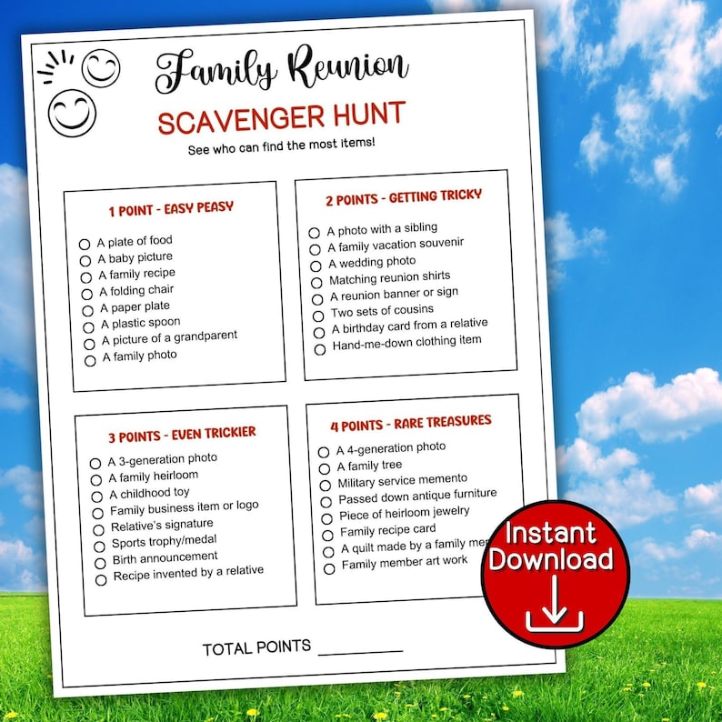 Printable Family Reunion Scavenger Hunt, Family Games for Large Group ...