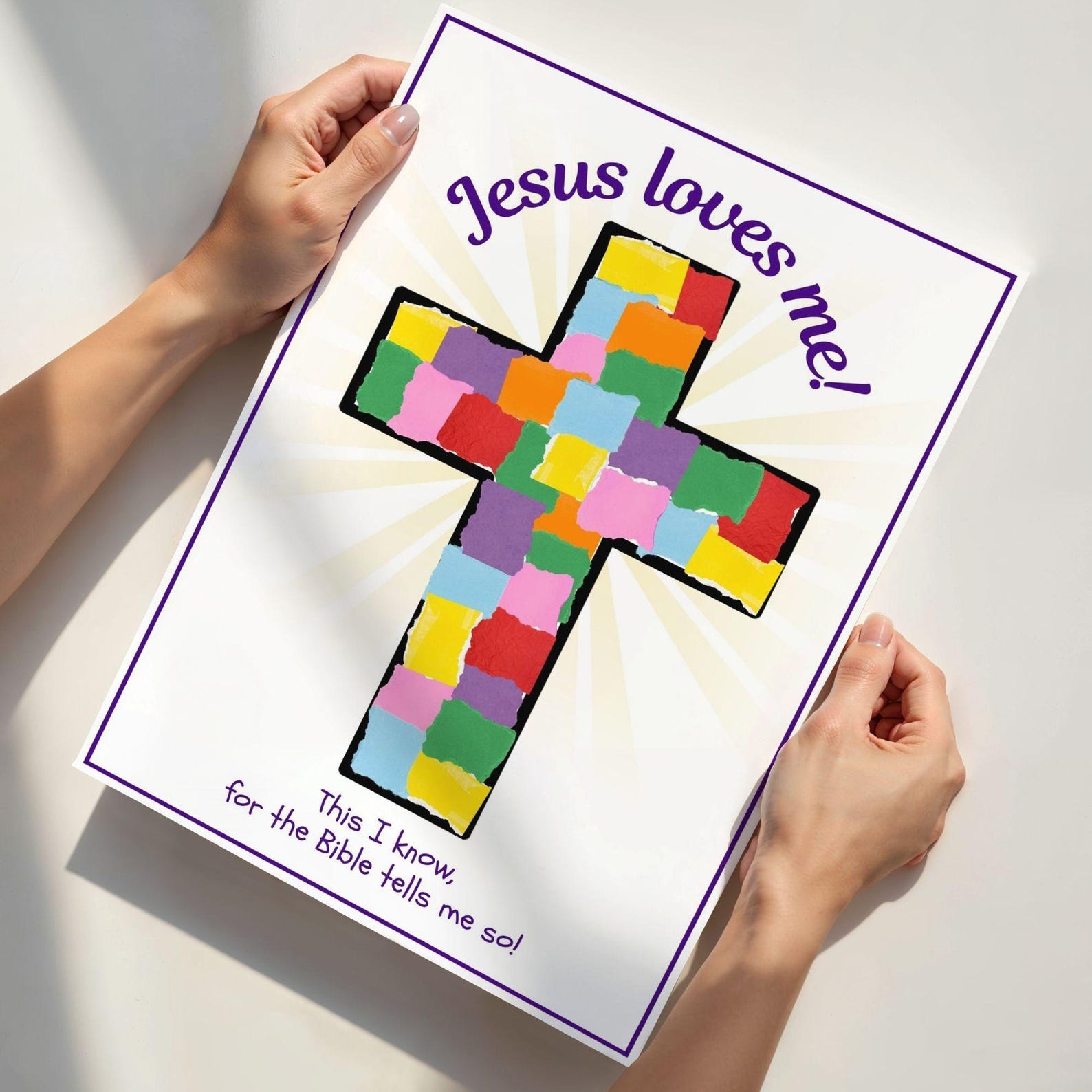 Jesus Loves Me Bible Cut and Paste Craft Printable, Torn Paper Craft ...