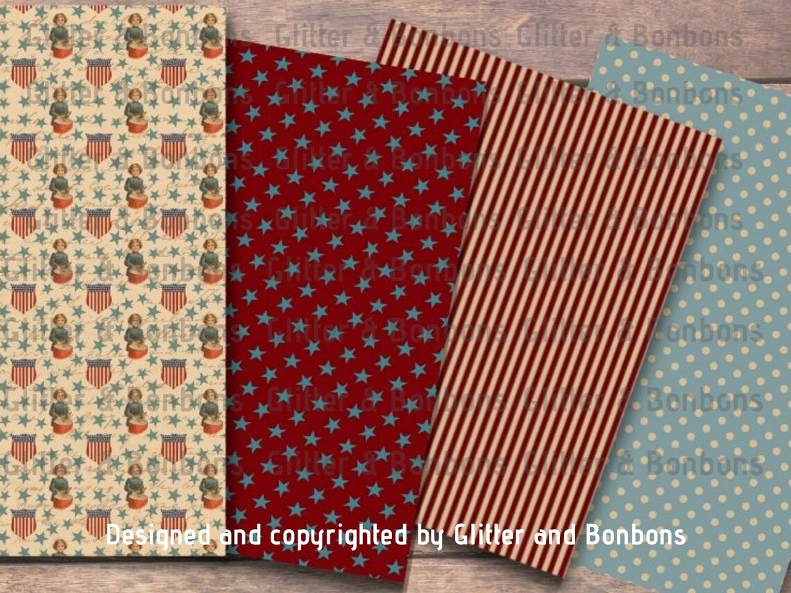 Vintage Patriotic Digital Paper Pack Americana Vintage | Etsy