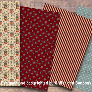 Vintage Patriotic Digital Paper Pack, Americana Colors, Vintage ...