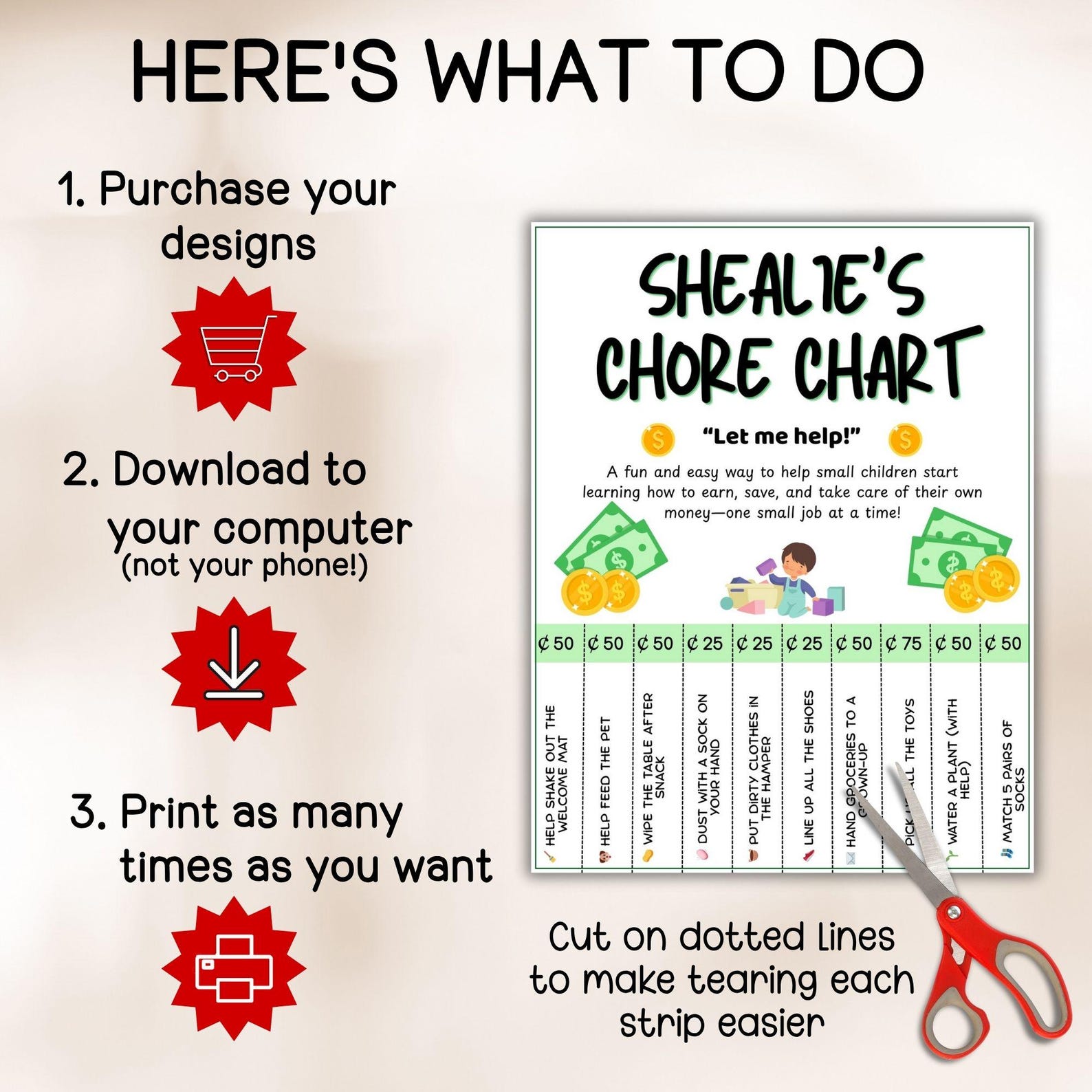 Editable Chore Chart for Toddlers, Tear-off Flyer Kids Reward System ...