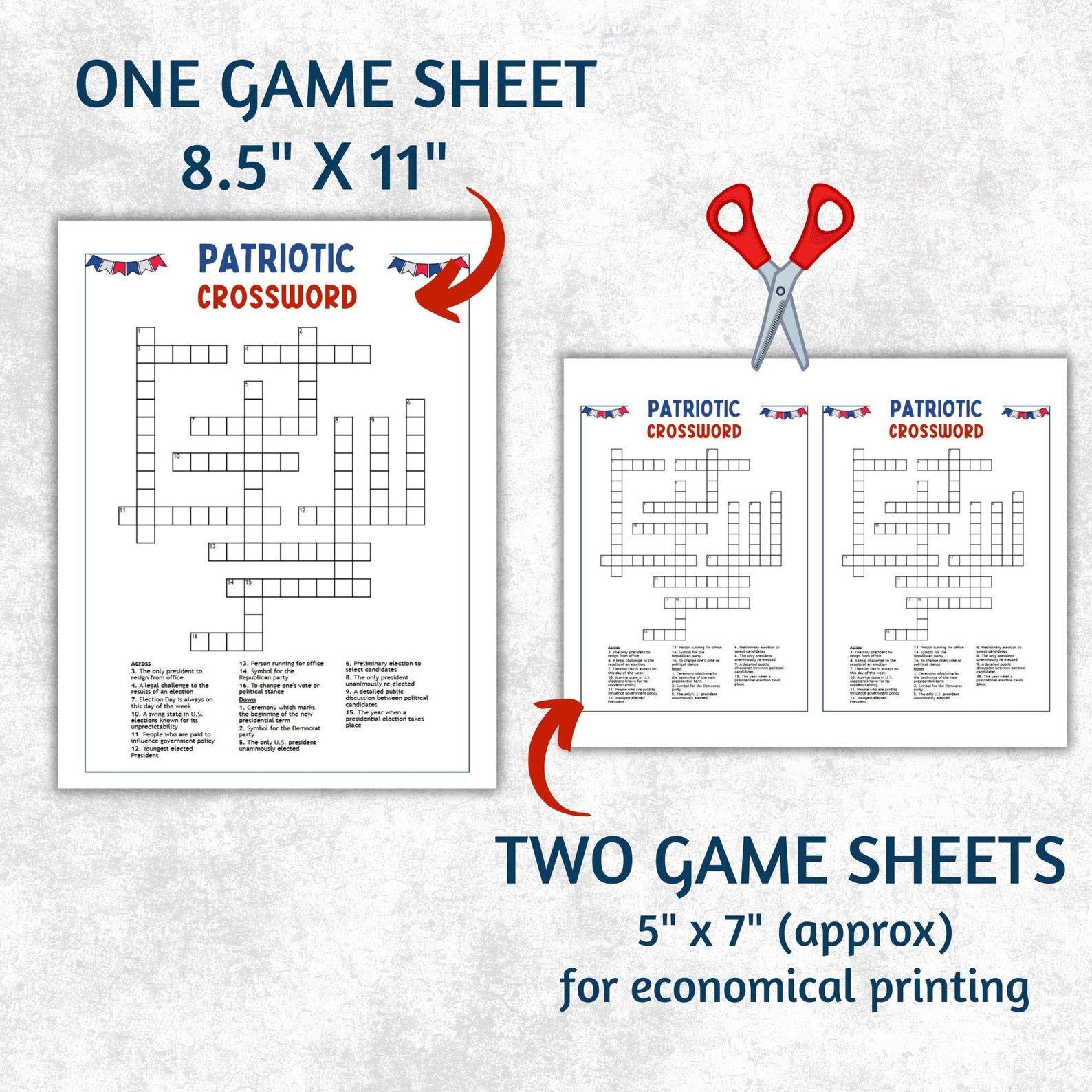 Patriotic Crossword Puzzle Printable, 4th of July Activity, BBQ Games ...