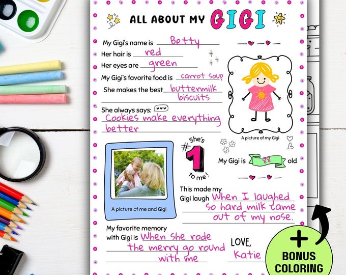 All About My Gigi Digital Download Fill in the Blank Grandparents Day ...