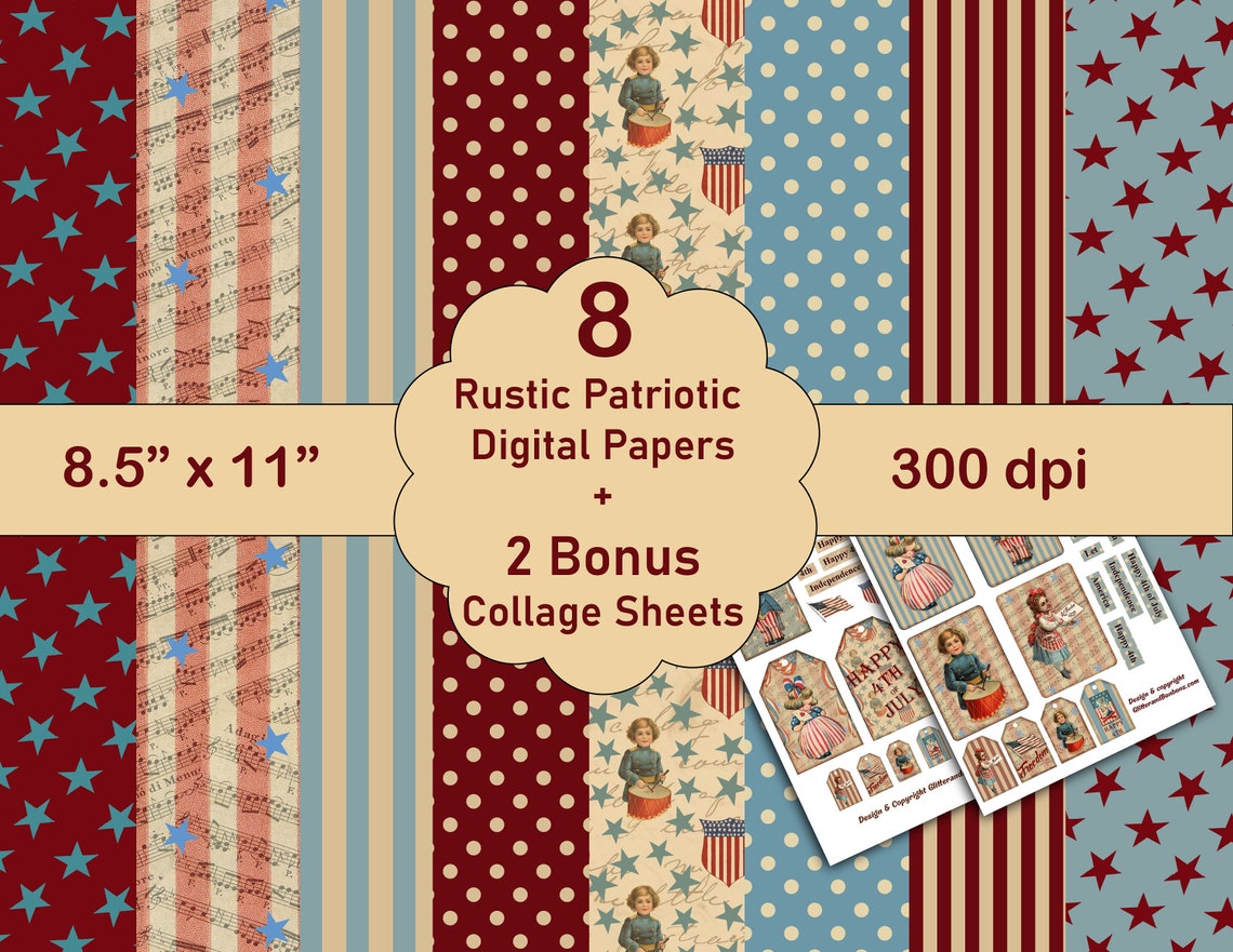 Vintage Patriotic Digital Paper Pack Americana Vintage - Etsy