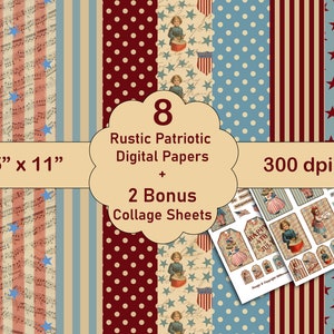 Vintage Patriotic Digital Paper Pack, Americana Colors, Vintage ...
