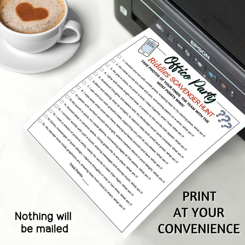 Office Scavenger Hunt Riddles Game, Photo Scavenger Hunt, Team Building ...