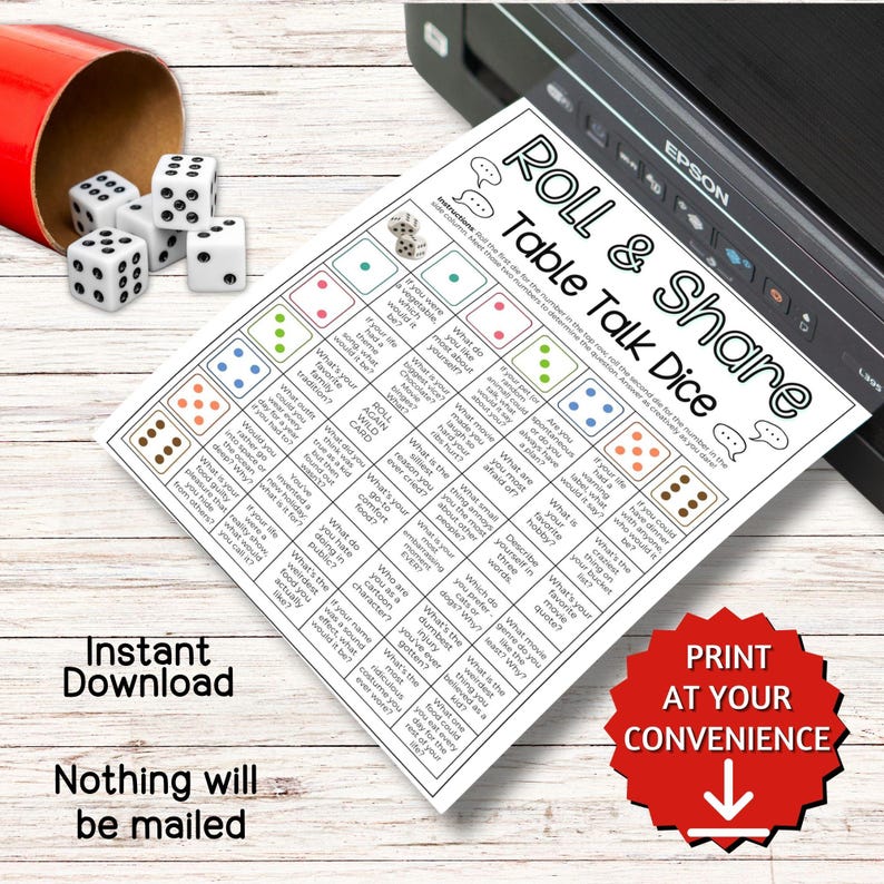 Dicebreaker Roll and Share Icebreaker Game, Roll and Tell Printable ...