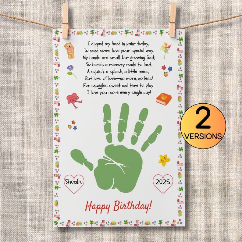 Happy Birthday Handprint Craft, New Aunt Gift, Godparent Gift, Mothers ...