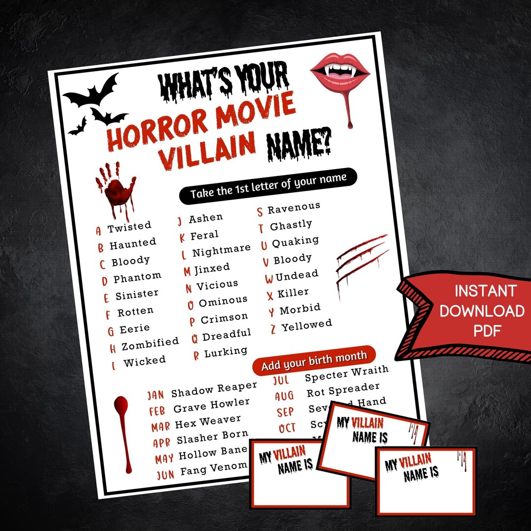 Whats Your Horror Movie Name Game, Whats Your Villain Name, Team ...
