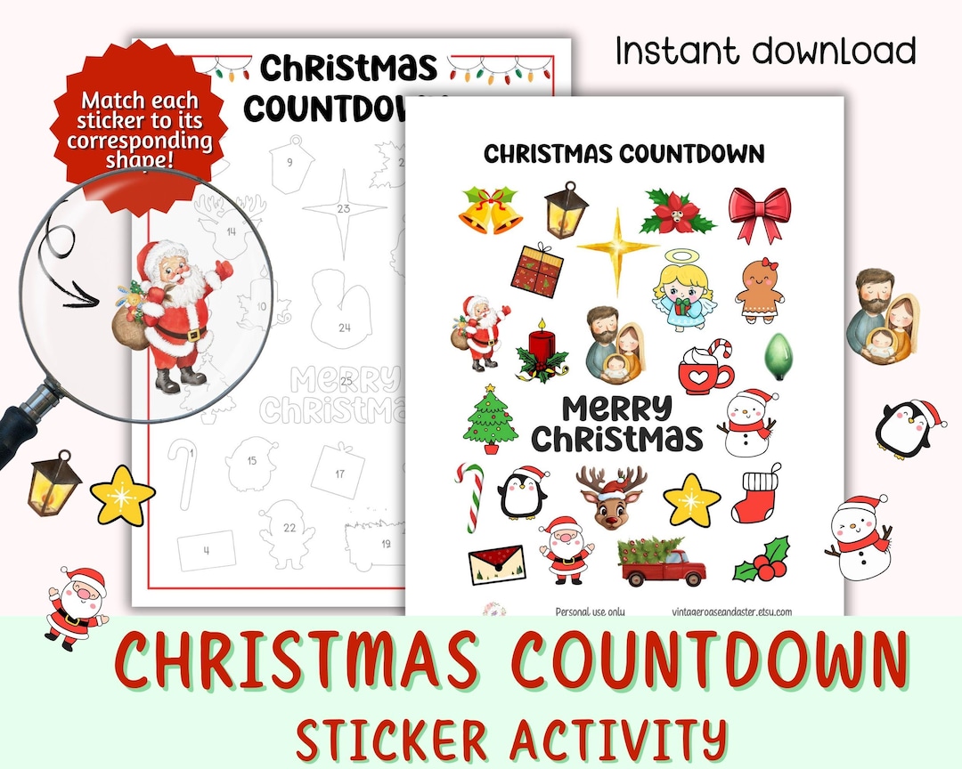 Christmas Countdown Calendar, Kids Advent Calendar, Christmas Stickers ...