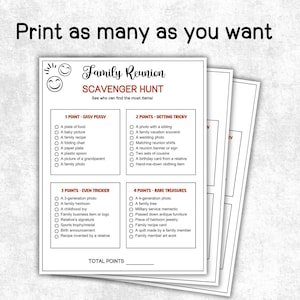 Printable Family Reunion Scavenger Hunt, Family Games for Large Group ...