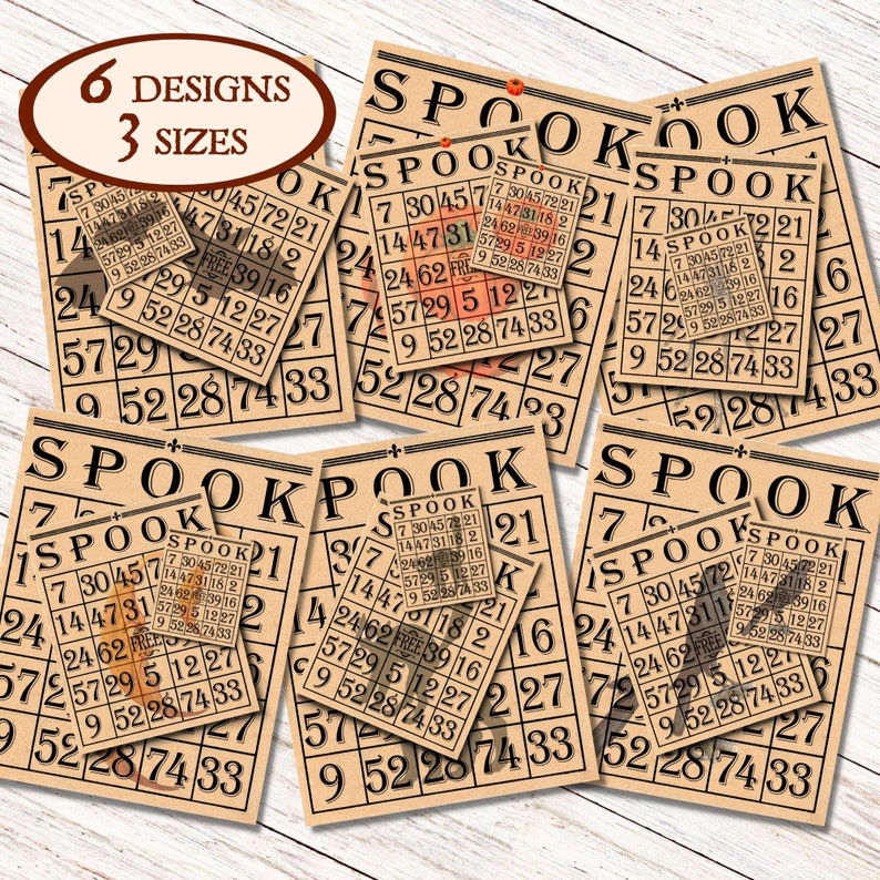 Vintage Printable Halloween Bingo Cards, Vintage Spooky Collage Sheet ...