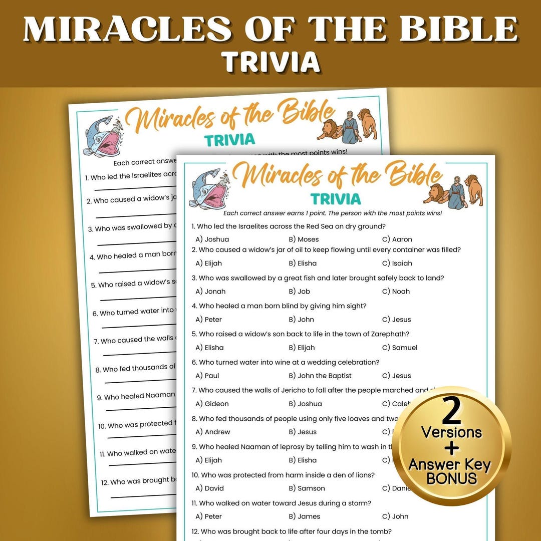 Miracles of the Bible Trivia Game, Bible Trivia for Adults, Church ...
