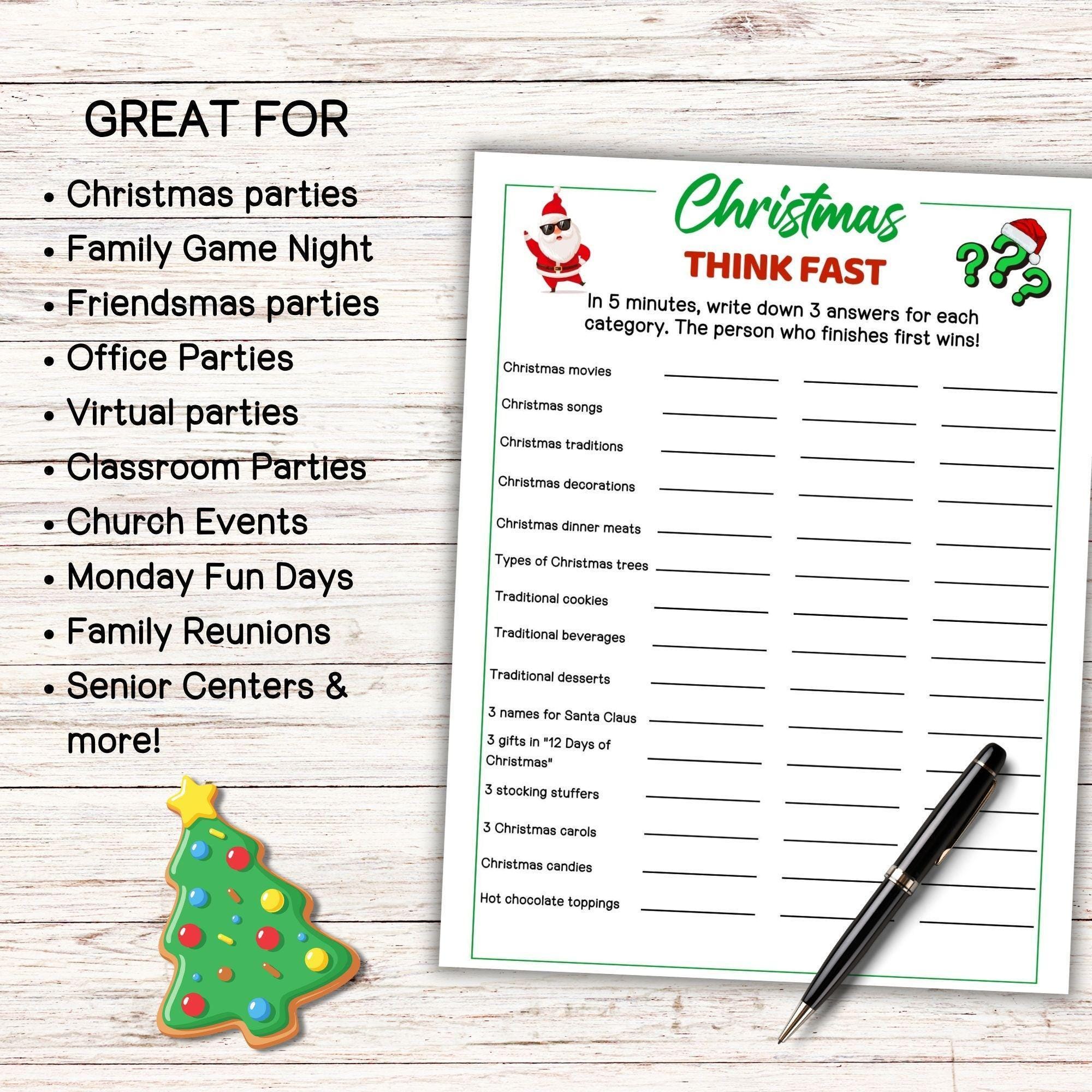 Think Fast Christmas Game, Christmas Trivia, Christmas Family Games ...