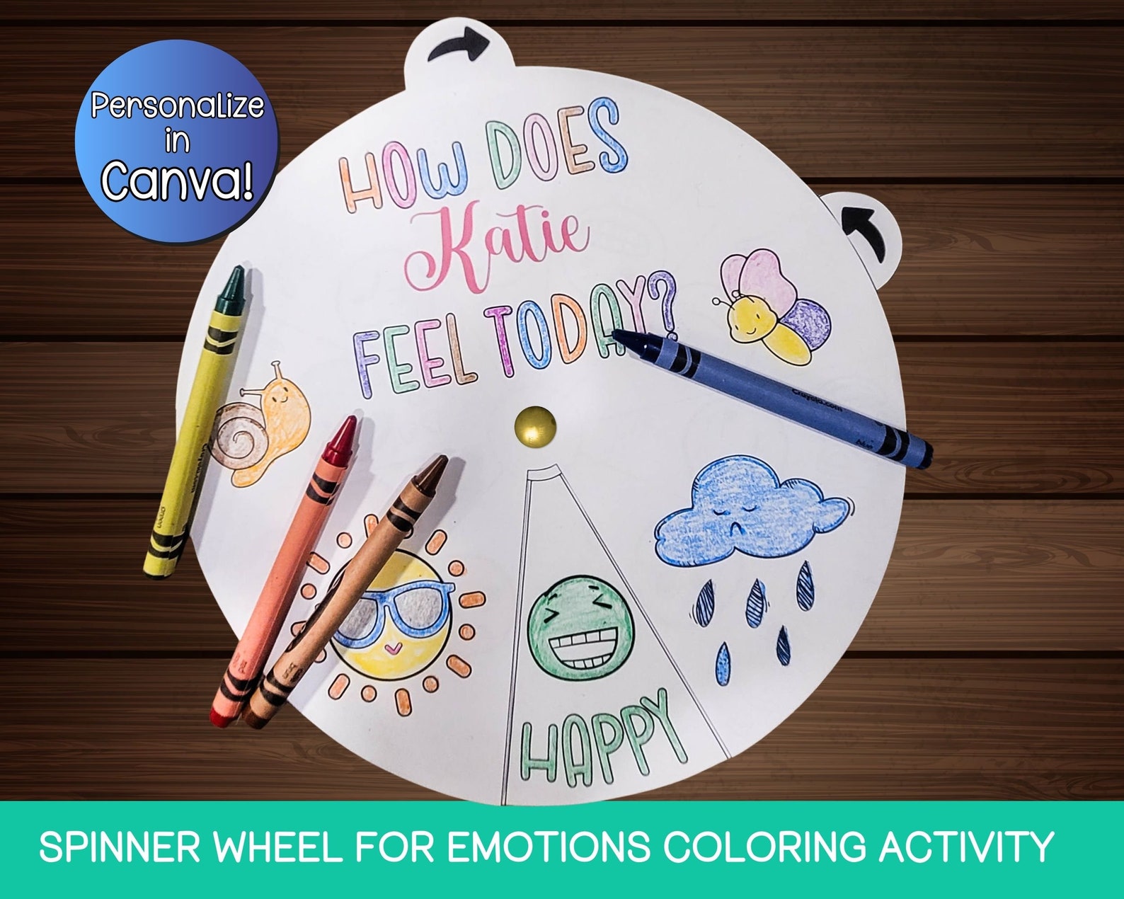 Editable Spinner Wheel Coloring Activity, Feelings Wheel for Calm Down ...