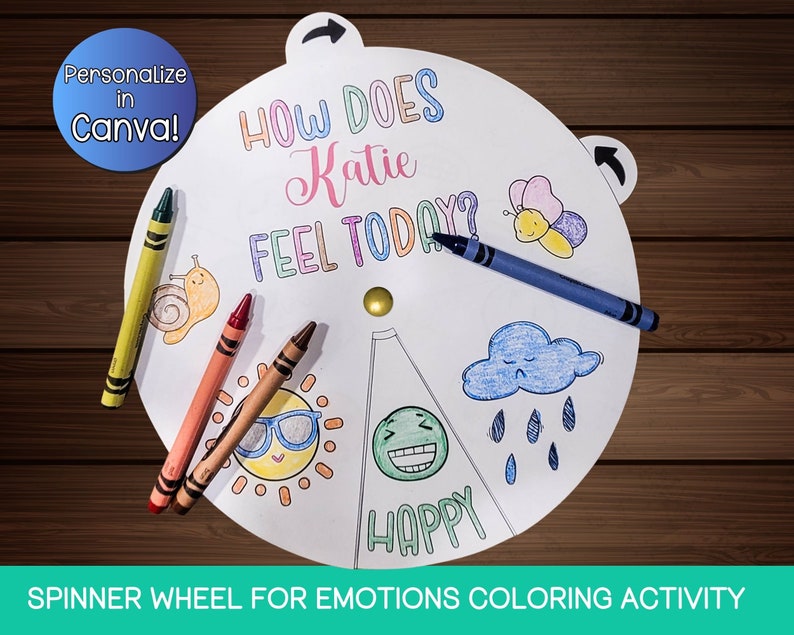 Editable Spinner Wheel Coloring Activity, Feelings Wheel for Calm Down ...