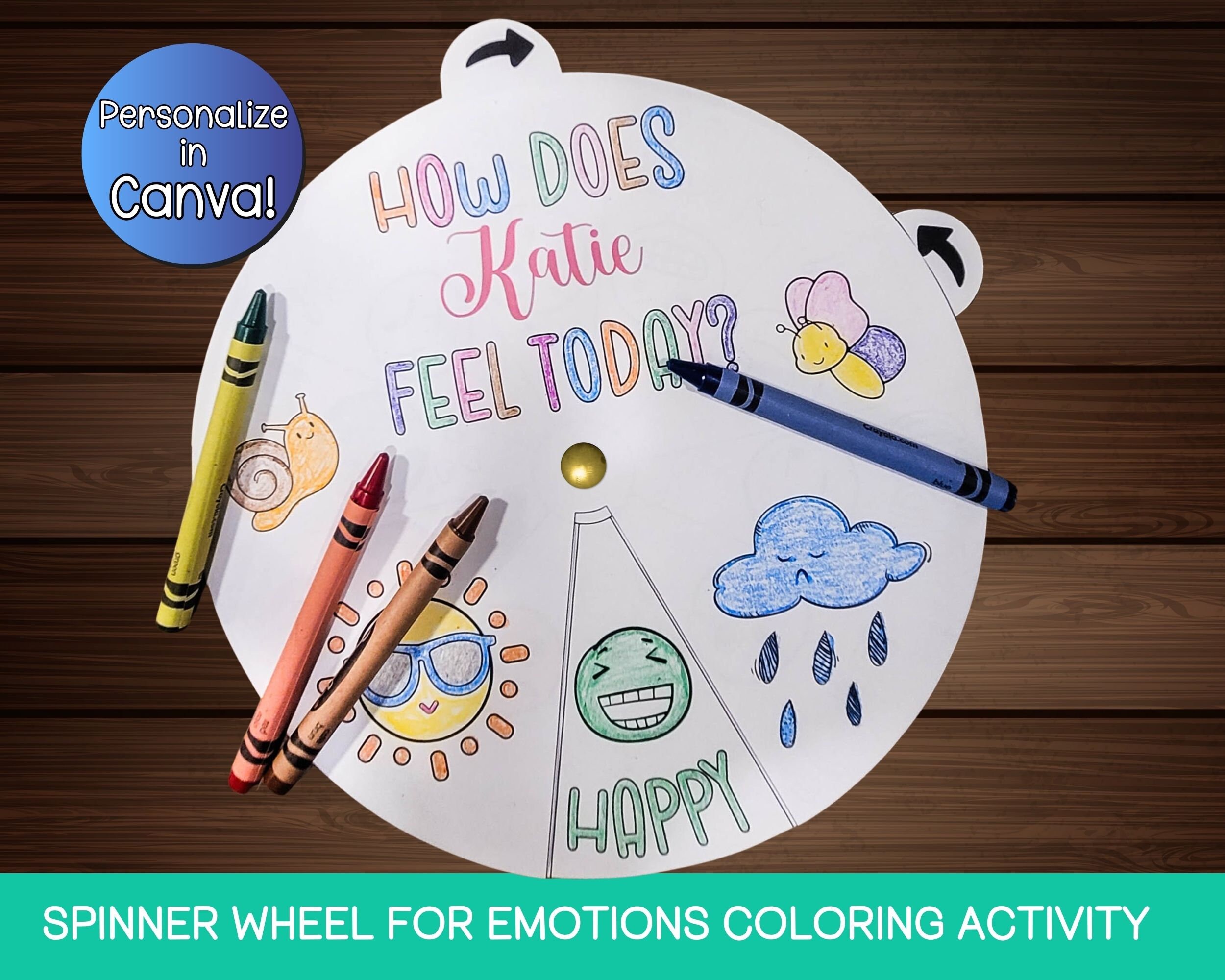 Editable Spinner Wheel Coloring Activity, Feelings Wheel for Calm Down ...