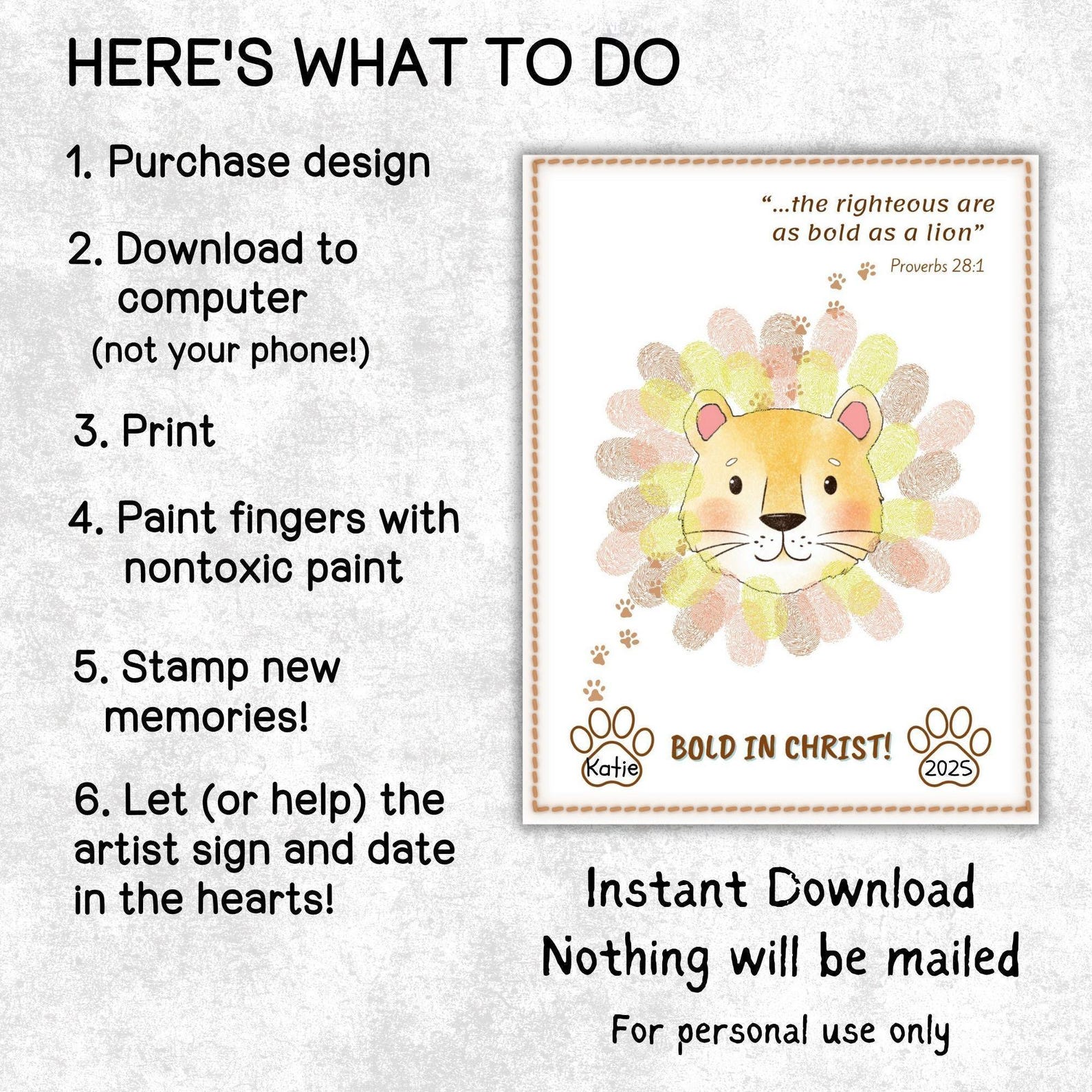 Bold as a Lion Fingerprint Art, Sunday School Craft, Christian Kids ...