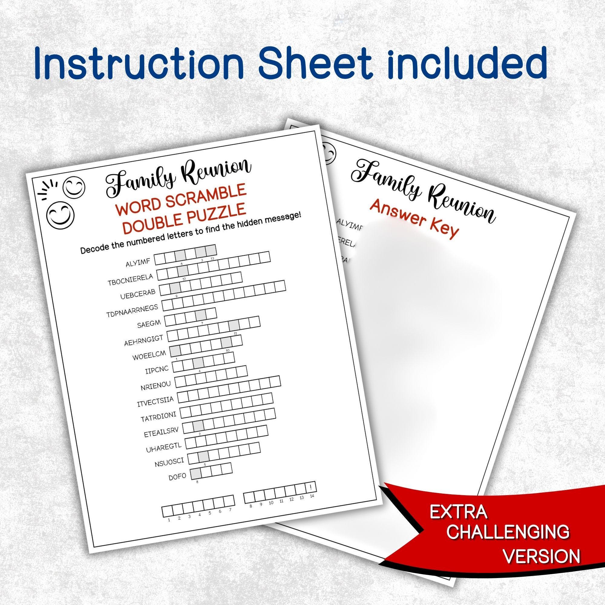 Family Reunion Word Scramble Double Puzzle Game, Family Word Scramble ...
