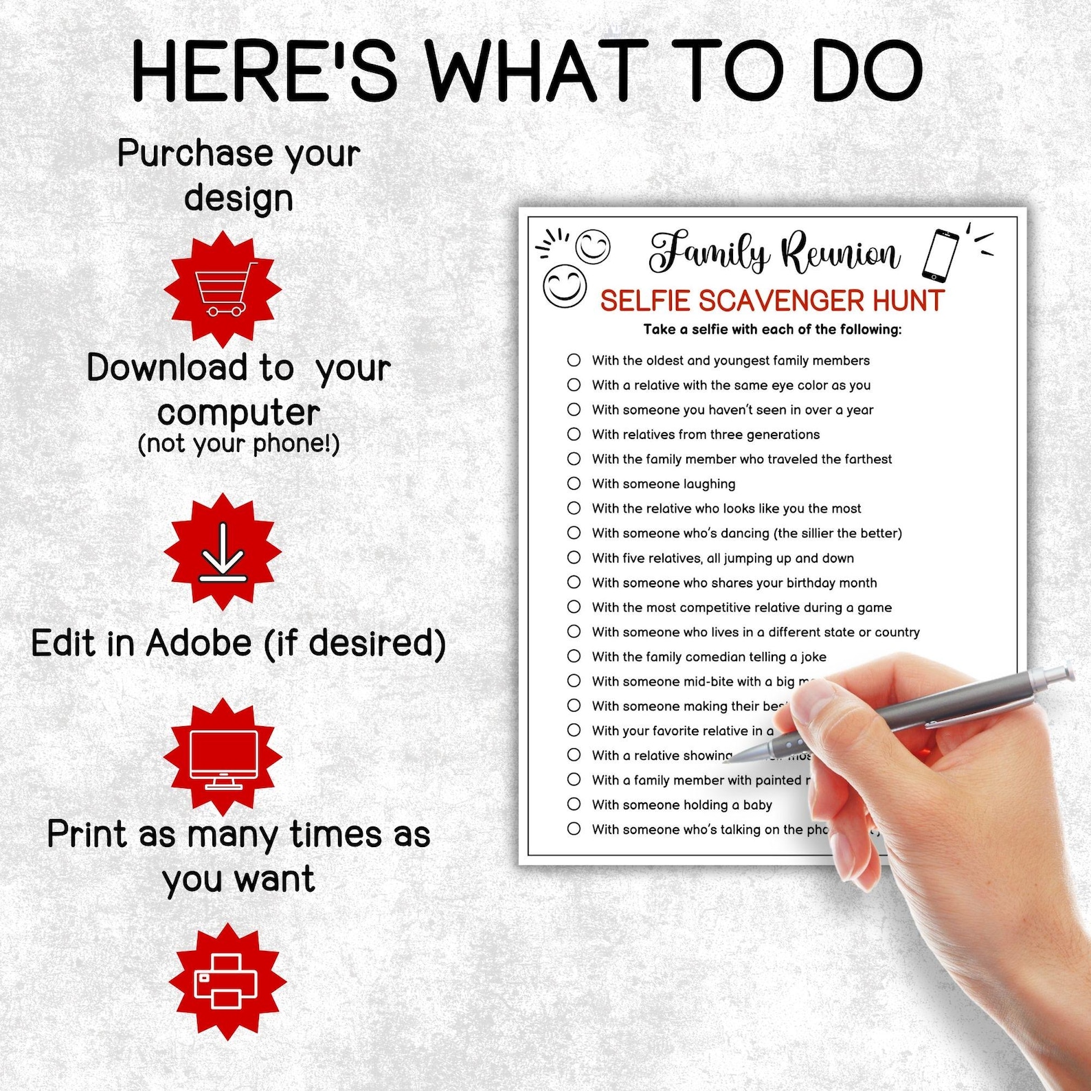 Family Reunion Selfie Scavenger Hunt Game, EDITABLE Family Reunion ...