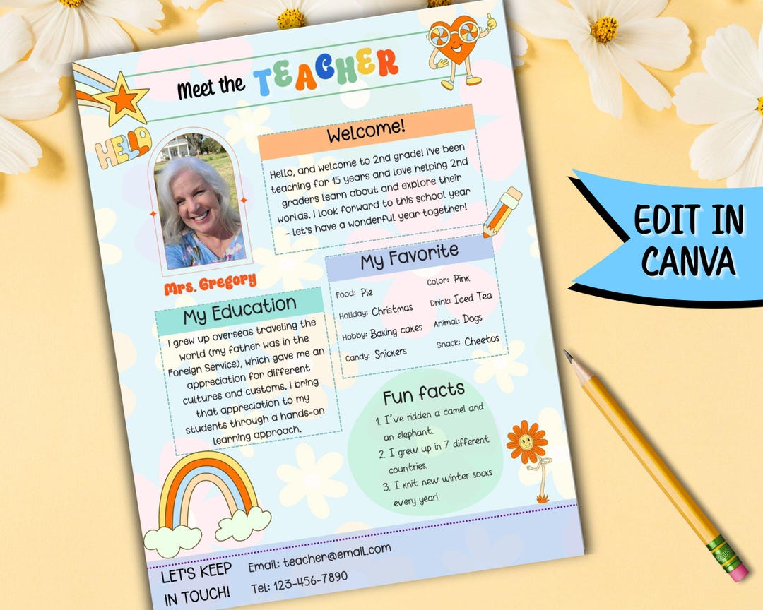 Editable Meet the Groovy Teacher Canva TEMPLATE, Get to Know Teacher ...