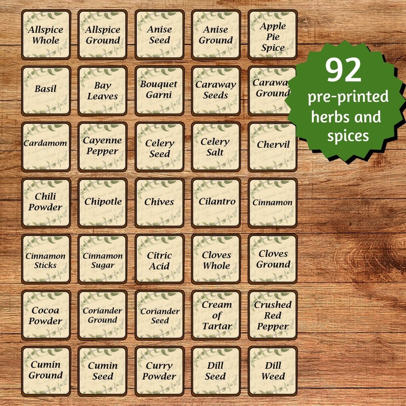 Vintage Printable Spice Labels, Printable Pantry Labels, Small Spice ...