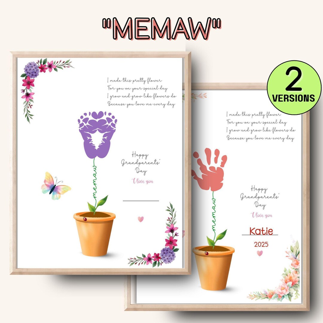 MEMAW Handprint, Grandma Handprint Art, Baby Footprint Art, Grandma ...