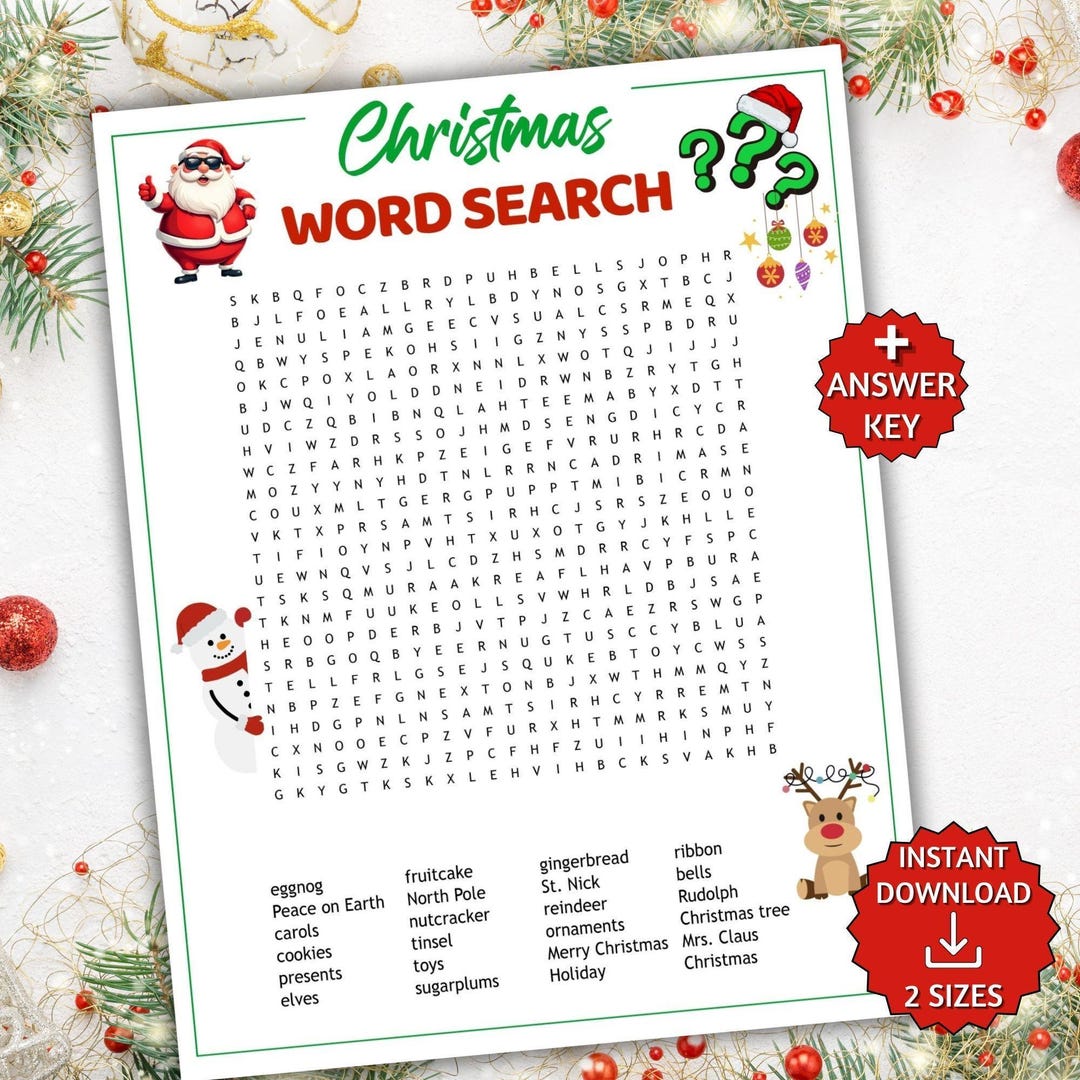 Christmas Word Search, Fun Printable Game for Family, Holiday Puzzle ...