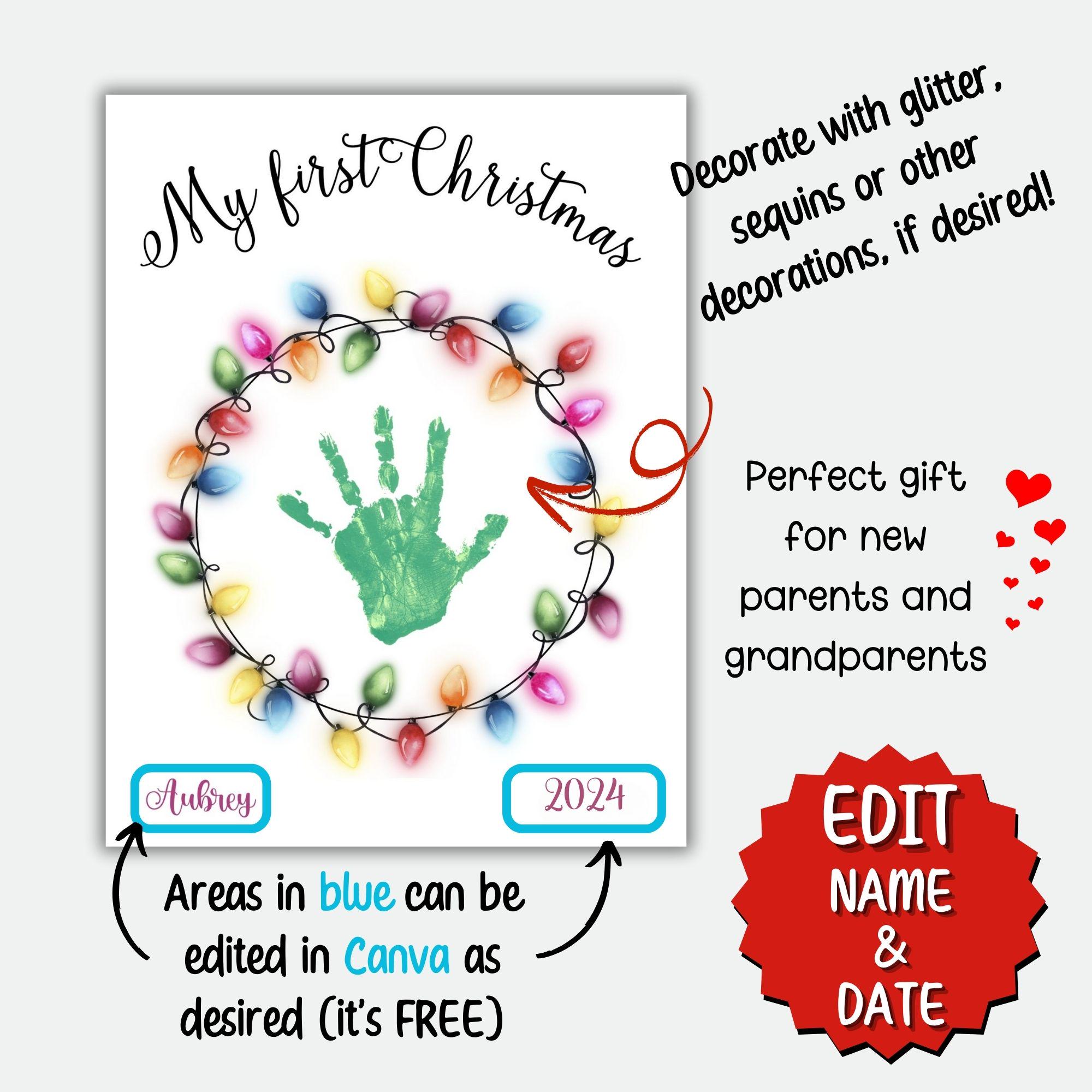 EDITABLE My First Christmas Handprint Craft, Handprint Art, Newborn ...