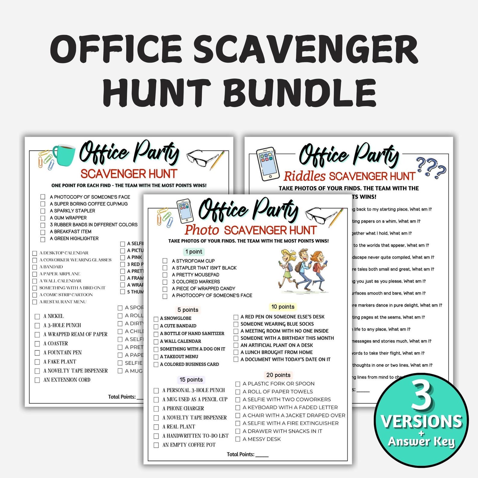 Office Scavenger Hunt PDF Printable Bundle, Work Scavenger Hunt, Office ...