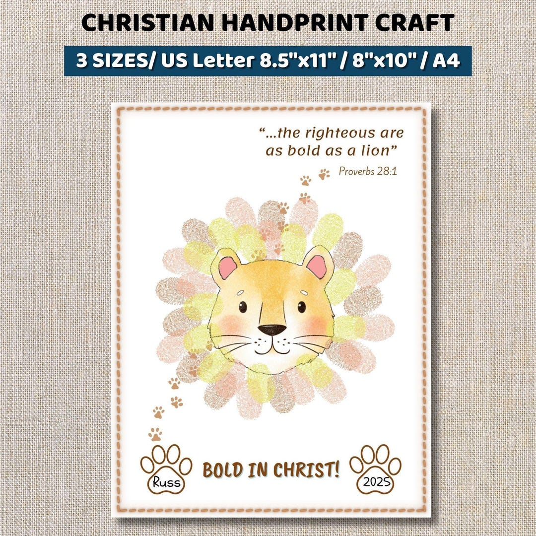 Bold as a Lion Fingerprint Art, Sunday School Craft, Christian Kids ...