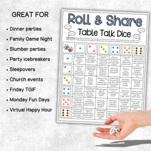 Dicebreaker Roll and Share Icebreaker Game, Roll and Tell Printable ...