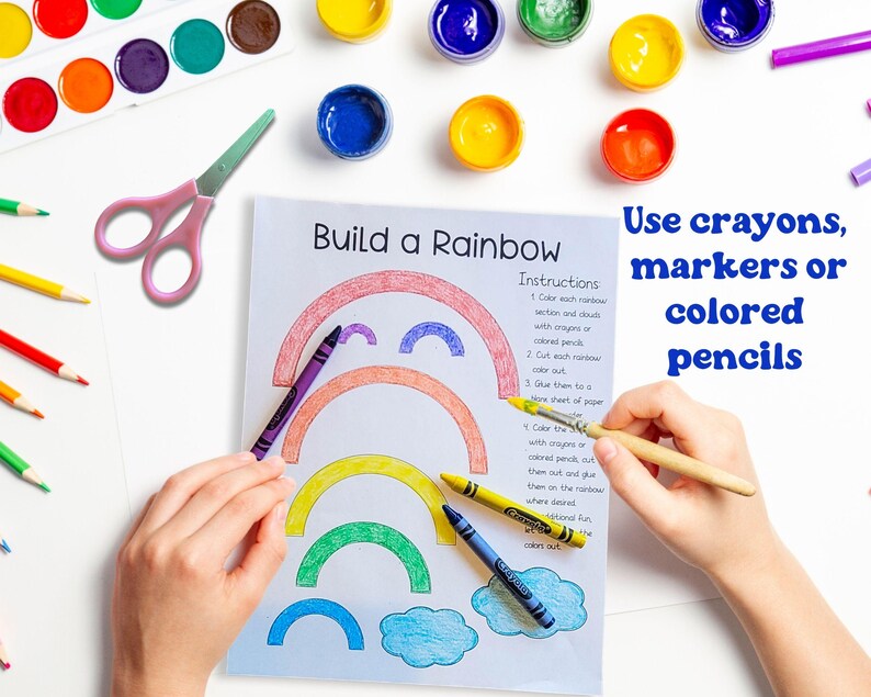 Build a Rainbow Craft Cut and Paste Coloring Activity, Earth Day ...