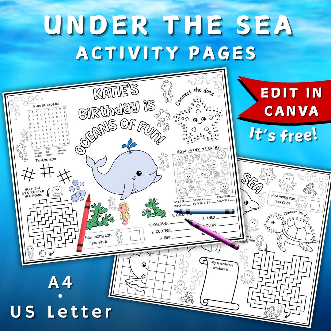 Under the Sea Activity Page TEMPLATE, Ocean Activity Kids Placemat ...