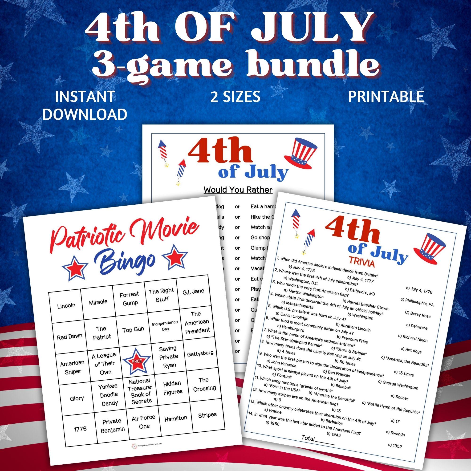 4th of July Games BUNDLE, Memorial Day Game Bundle, Patriotic Bingo ...