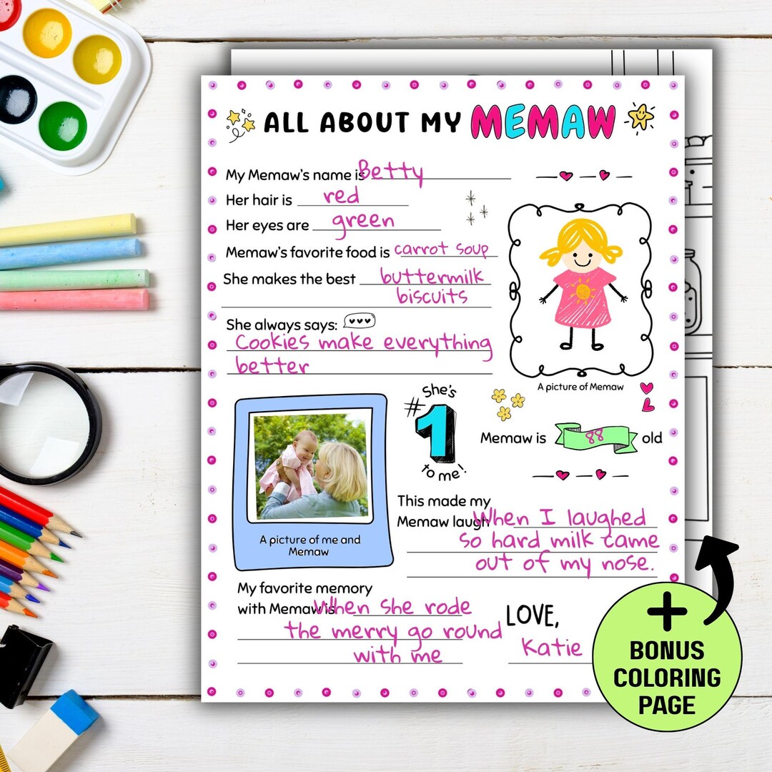 All About Memaw Printable DIY Gift for Umm, Grandma Questionnaire Gift ...