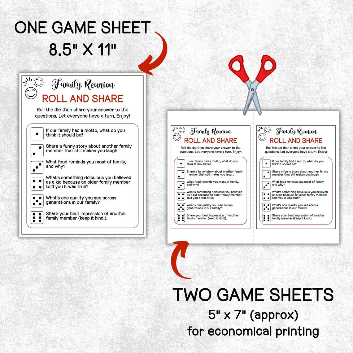 Family Reunion Roll and Share Icebreaker Game, Printable Dice Games ...