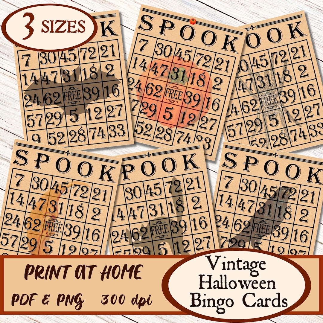 Vintage Printable Halloween Bingo Cards, Vintage Spooky Collage Sheet ...