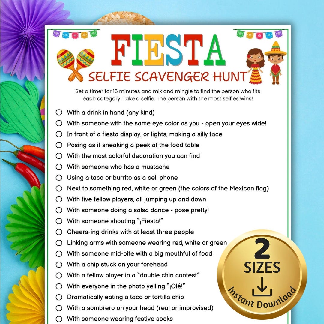 Fiesta Selfie Scavenger Hunt Taco Party Cinco De Mayo Games, Ice ...
