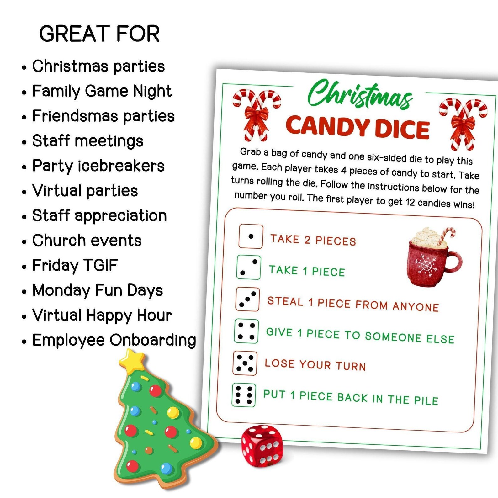 Christmas Candy Dice Game, Christmas Dice Game, Kids Christmas Game ...
