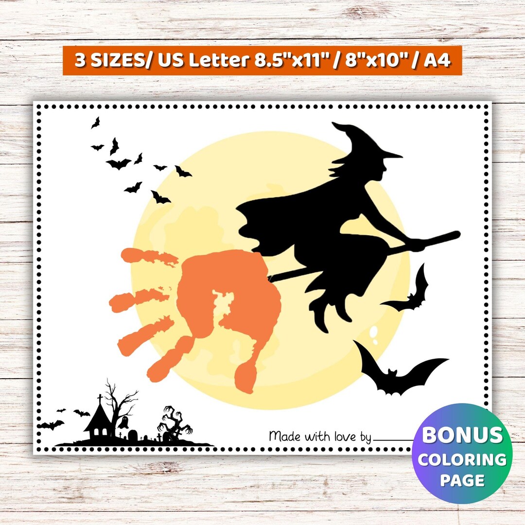 Witch Handprint Template Halloween Handprint Craft, Halloween Coloring ...