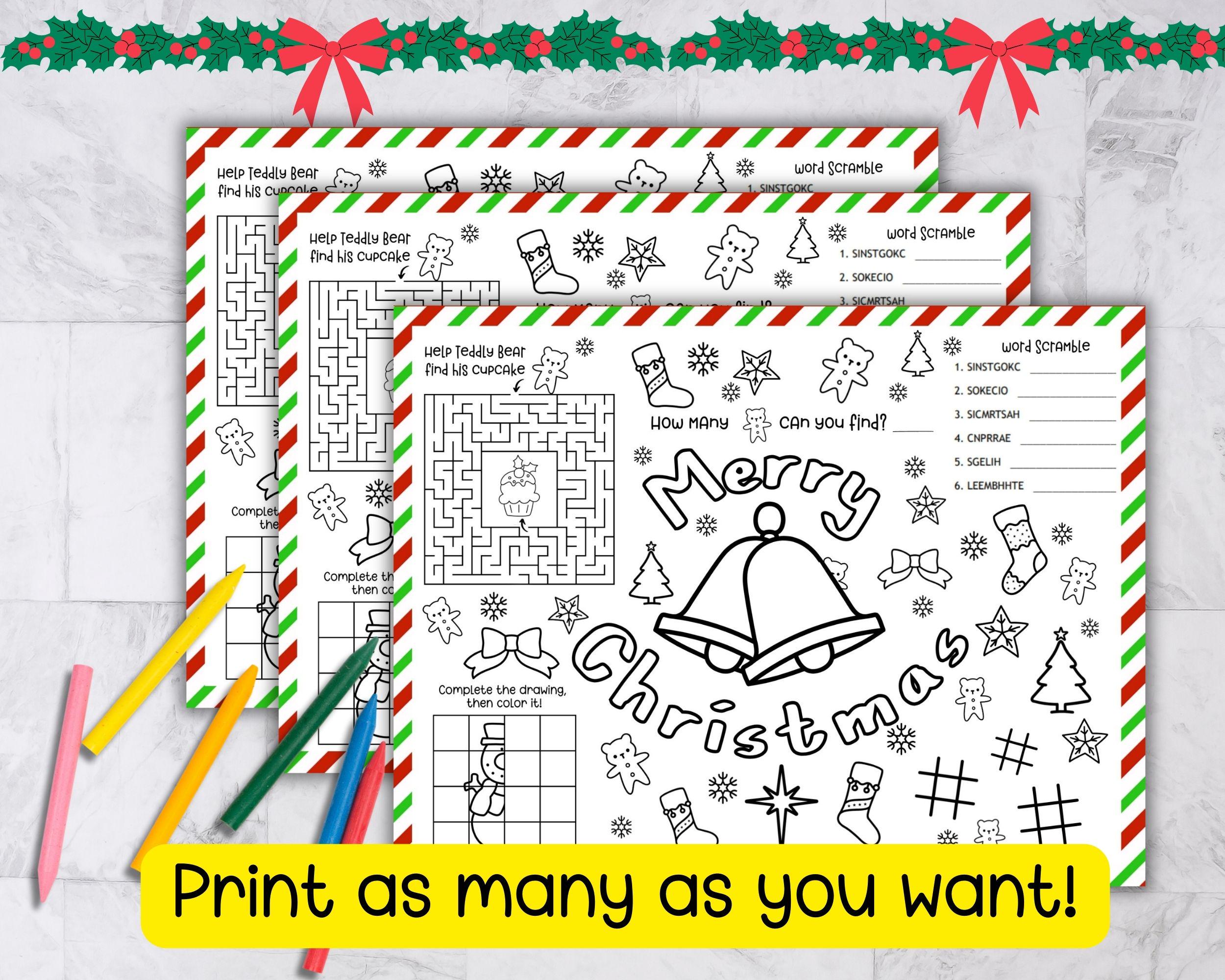 Christmas Coloring Placemat, Christmas Activity Placemats, Christmas ...
