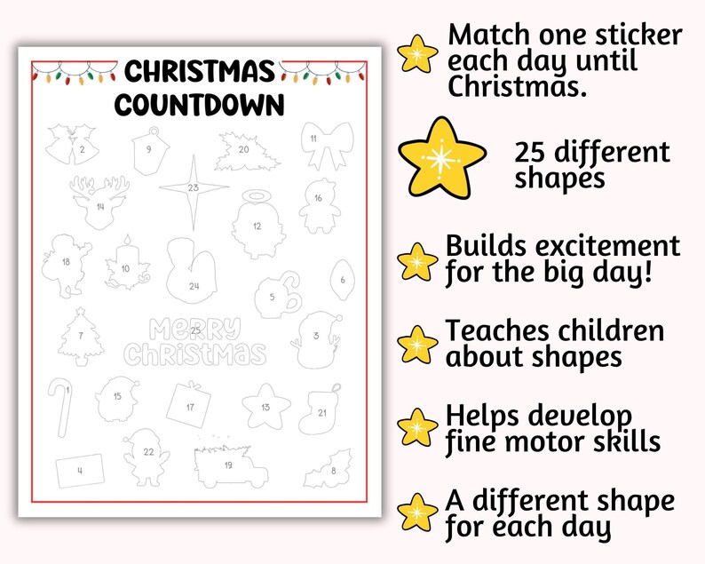 Printable Christmas Countdown Sticker Activity, Christmas Shape ...
