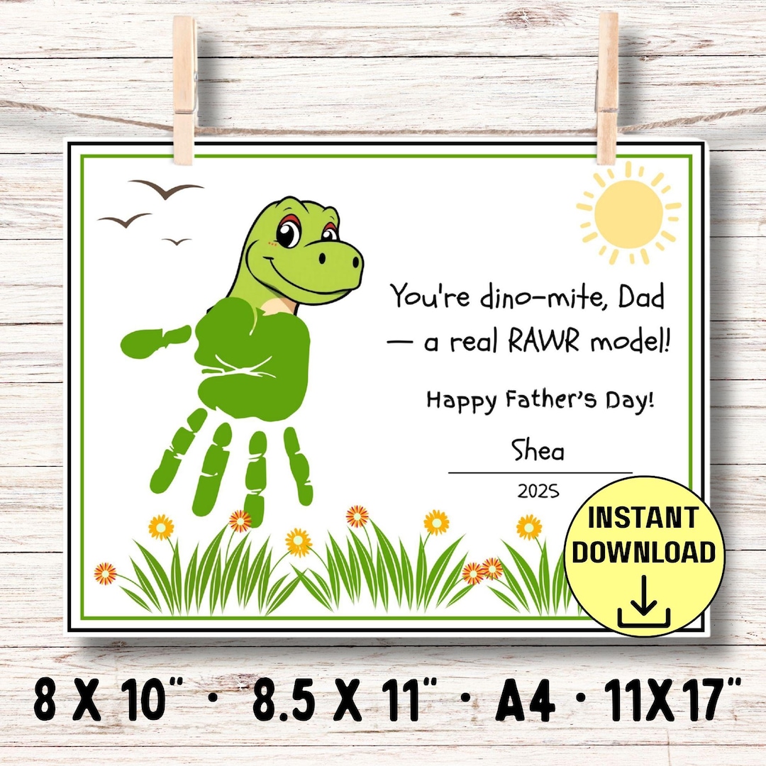 Fathers Day Dinosaur Handprint Printable, Newborn Keepsake, Dinosaur ...