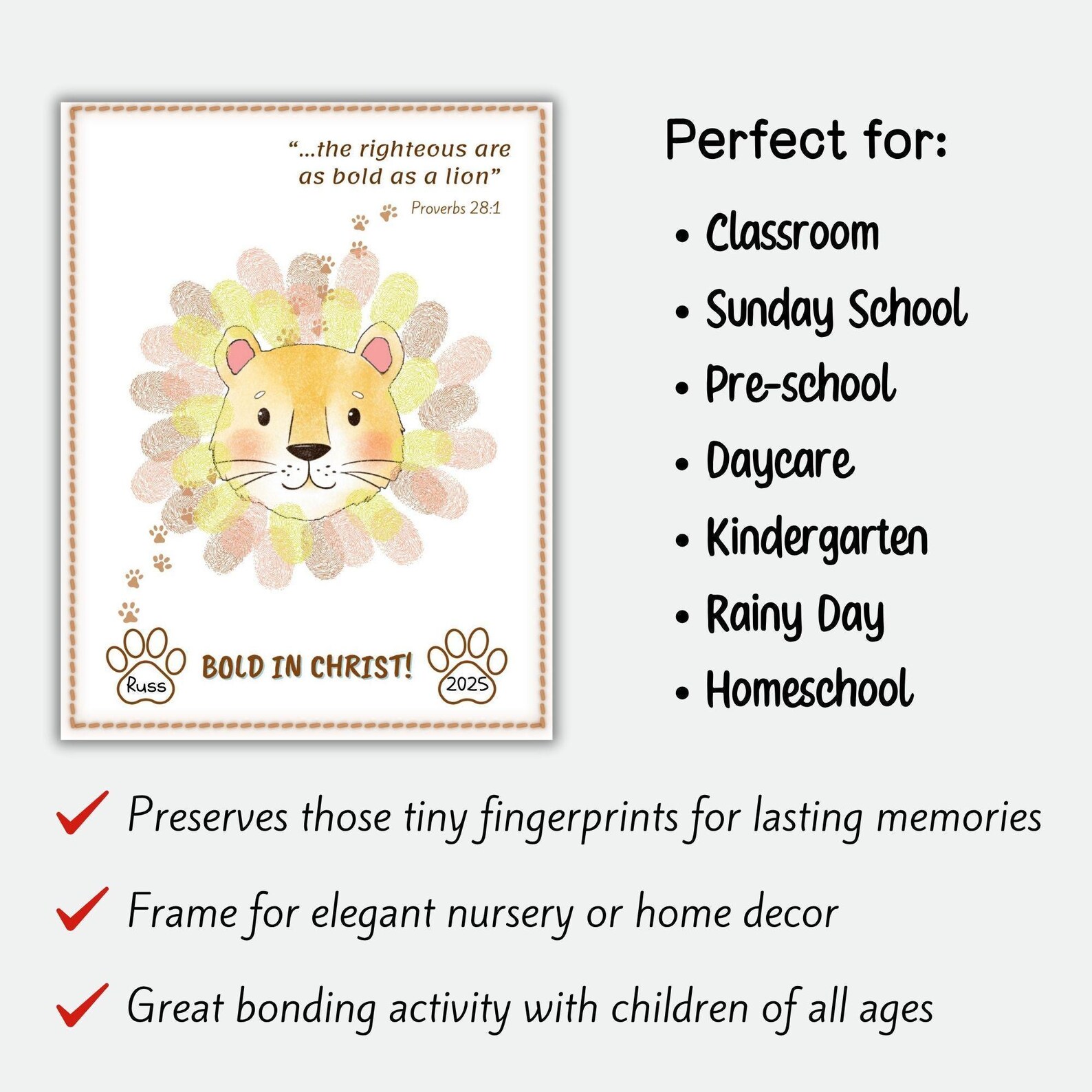 Bold as a Lion Fingerprint Art, Sunday School Craft, Christian Kids ...